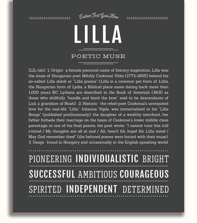 Lilla Personalized Name Meaning Art Prints – Name Stories