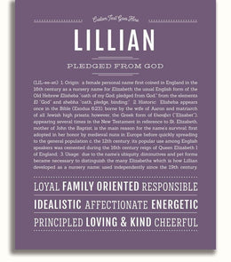 Lillian Personalized Name Meaning Art Prints – Name Stories