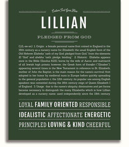 Lillian Personalized Name Meaning Art Prints – Name Stories