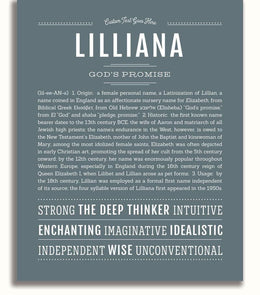 Lilliana Personalized Name Meaning Art Prints Name Stories