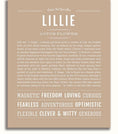 Lillie Personalized Name Meaning Art Prints – Name Stories