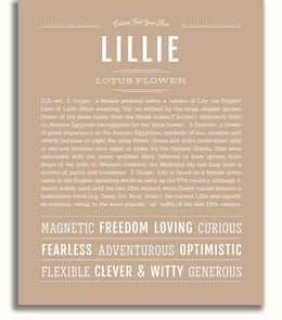 Lillie Personalized Name Meaning Art Prints – Name Stories