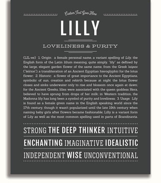 Lilly Personalized Name Meaning Art Prints – Name Stories
