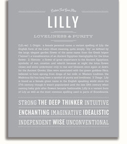 Lilly Personalized Name Meaning Art Prints – Name Stories