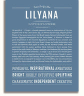 Lilyana Personalized Name Meaning Art Prints – Name Stories