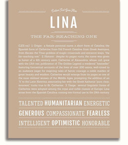 Lina Personalized Name Meaning Art Prints – Name Stories