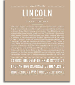 Lincoln Personalized Name Meaning Art Prints – Name Stories
