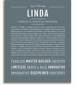 Linda Personalized Name Meaning Art Prints – Name Stories
