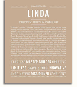 Linda Personalized Name Meaning Art Prints – Name Stories