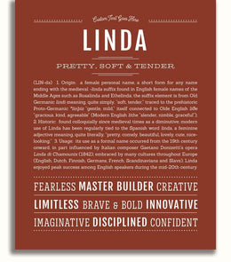 Linda Personalized Name Meaning Art Prints – Name Stories
