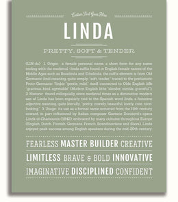 Linda Personalized Name Meaning Art Prints – Name Stories