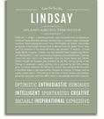 Lindsay Personalized Name Meaning Art Prints – Name Stories