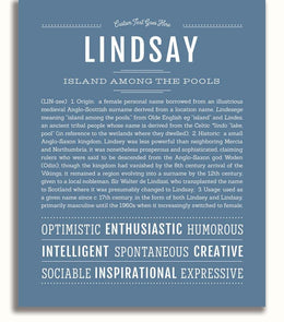 Lindsay Personalized Name Meaning Art Prints – Name Stories