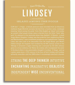 Lindsey Personalized Name Meaning Art Prints – Name Stories