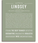 Lindsey Personalized Name Meaning Art Prints – Name Stories