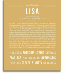 Lisa Personalized Name Meaning Art Prints – Name Stories