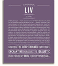 Liv Personalized Name Meaning Art Prints – Name Stories