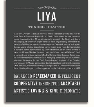 Liya Personalized Name Meaning Art Prints – Name Stories