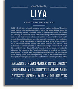 Liya Personalized Name Meaning Art Prints – Name Stories