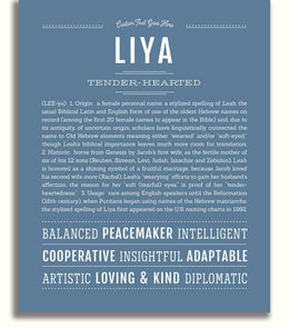 Liya Personalized Name Meaning Art Prints – Name Stories