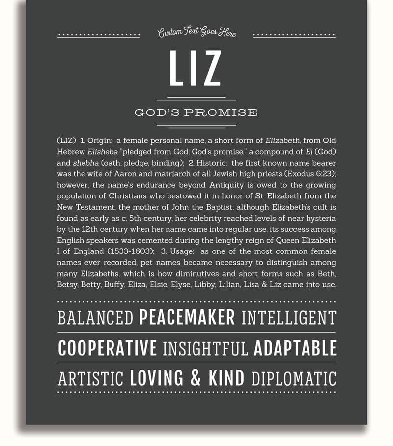Liz Personalized Name Meaning Art Prints – Name Stories