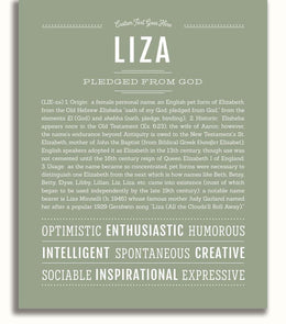 Liza Personalized Name Meaning Art Prints – Name Stories