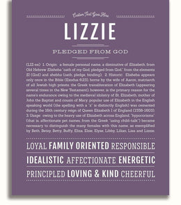 Lizzie Personalized Name Meaning Art Prints – Name Stories