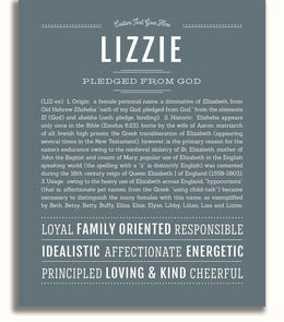 Lizzie Personalized Name Meaning Art Prints – Name Stories