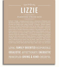 Lizzie Personalized Name Meaning Art Prints – Name Stories