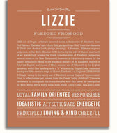 Lizzie Personalized Name Meaning Art Prints – Name Stories
