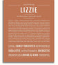 Lizzie Personalized Name Meaning Art Prints – Name Stories