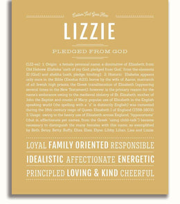 Lizzie Personalized Name Meaning Art Prints – Name Stories