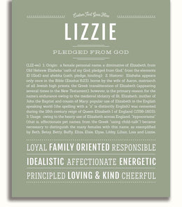 Lizzie Personalized Name Meaning Art Prints – Name Stories
