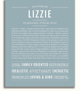 Lizzie Personalized Name Meaning Art Prints – Name Stories