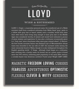 Lloyd Personalized Name Meaning Art Prints – Name Stories