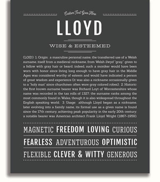 Lloyd Personalized Name Meaning Art Prints – Name Stories