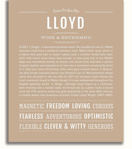 Lloyd Personalized Name Meaning Art Prints – Name Stories