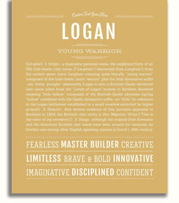 Logan Personalized Name Meaning Art Prints – Name Stories