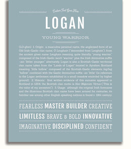 Logan Personalized Name Meaning Art Prints – Name Stories