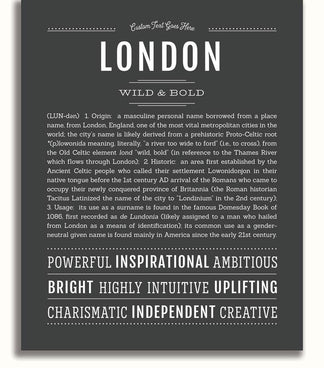 London Personalized Name Meaning Art Prints – Name Stories