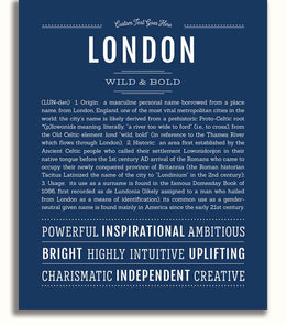 London Personalized Name Meaning Art Prints – Name Stories