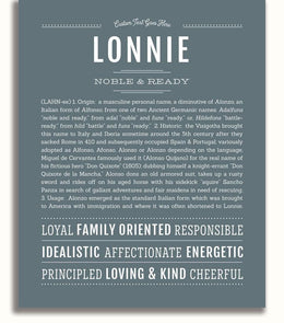 Lonnie Personalized Name Meaning Art Prints – Name Stories