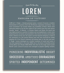 Loren Personalized Name Meaning Art Prints – Name Stories