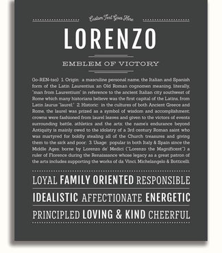 Lorenzo Personalized Name Meaning Art Prints – Name Stories