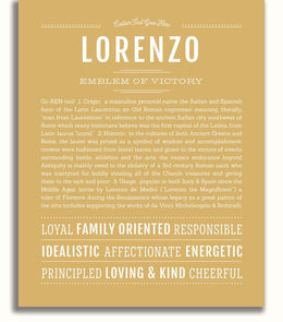 Lorenzo Personalized Name Meaning Art Prints – Name Stories