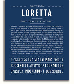Loretta Personalized Name Meaning Art Prints – Name Stories