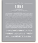 Lori Personalized Name Meaning Art Prints – Name Stories