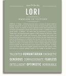 Lori Personalized Name Meaning Art Prints – Name Stories