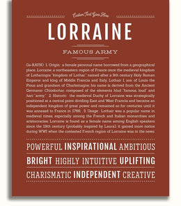 Lorraine Personalized Name Meaning Art Prints – Name Stories