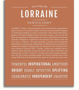 Lorraine Personalized Name Meaning Art Prints – Name Stories